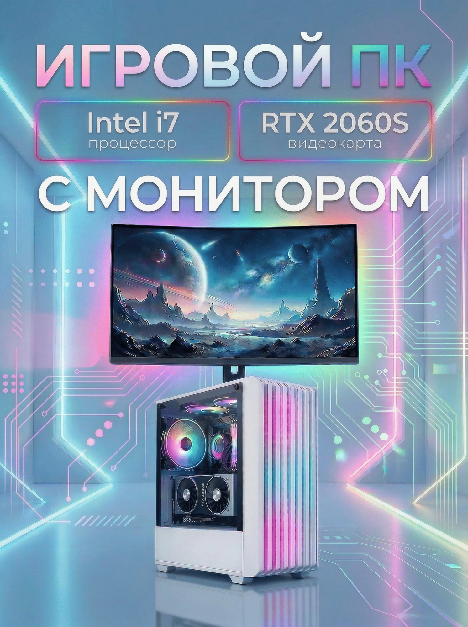 Игровой компьютер Intel Core i7 / RTX 2060 SUPER 8GB / 16GB DDR4 / 620GB / системный блок + монитор + комплект