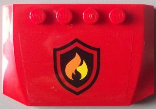 Wedge 4 x 6 x 2/3 Triple Curved with Black and Yellow Fire Logo Badge on Transparent Background Pattern (Sticker) - Set 60002, 52031pb054 Red U