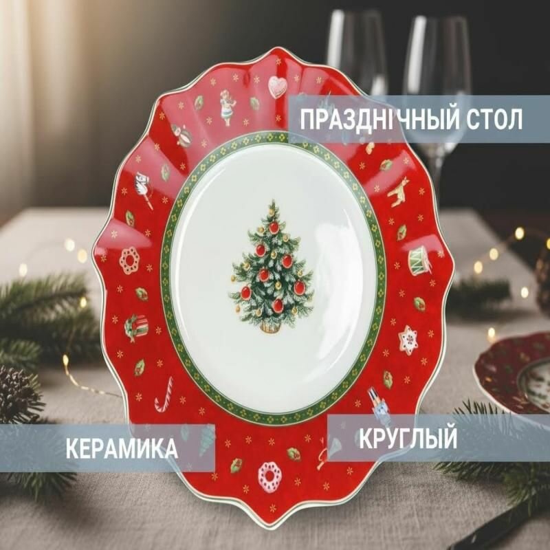 Тарелка для салата и торта, круглая, рождественская