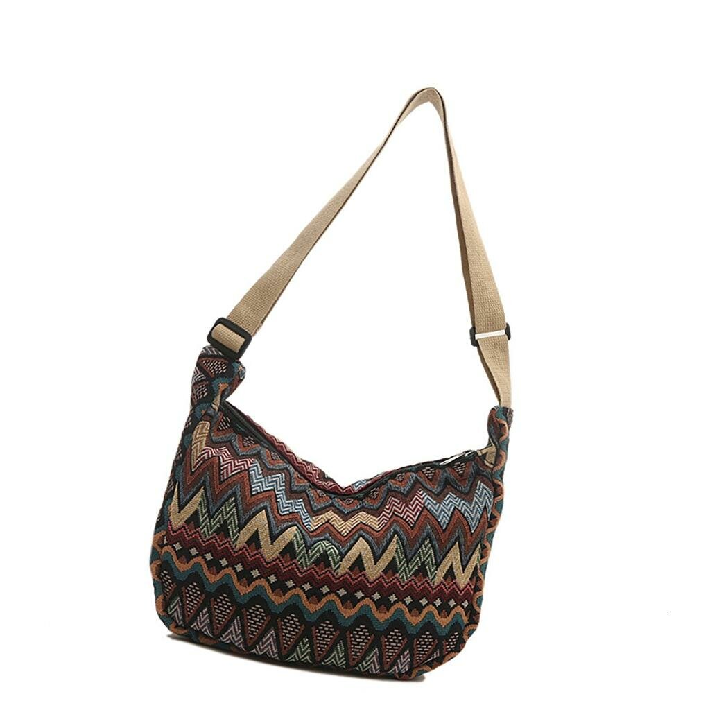 Большая холщовая сумка-через плечо для женщин, Коричневый