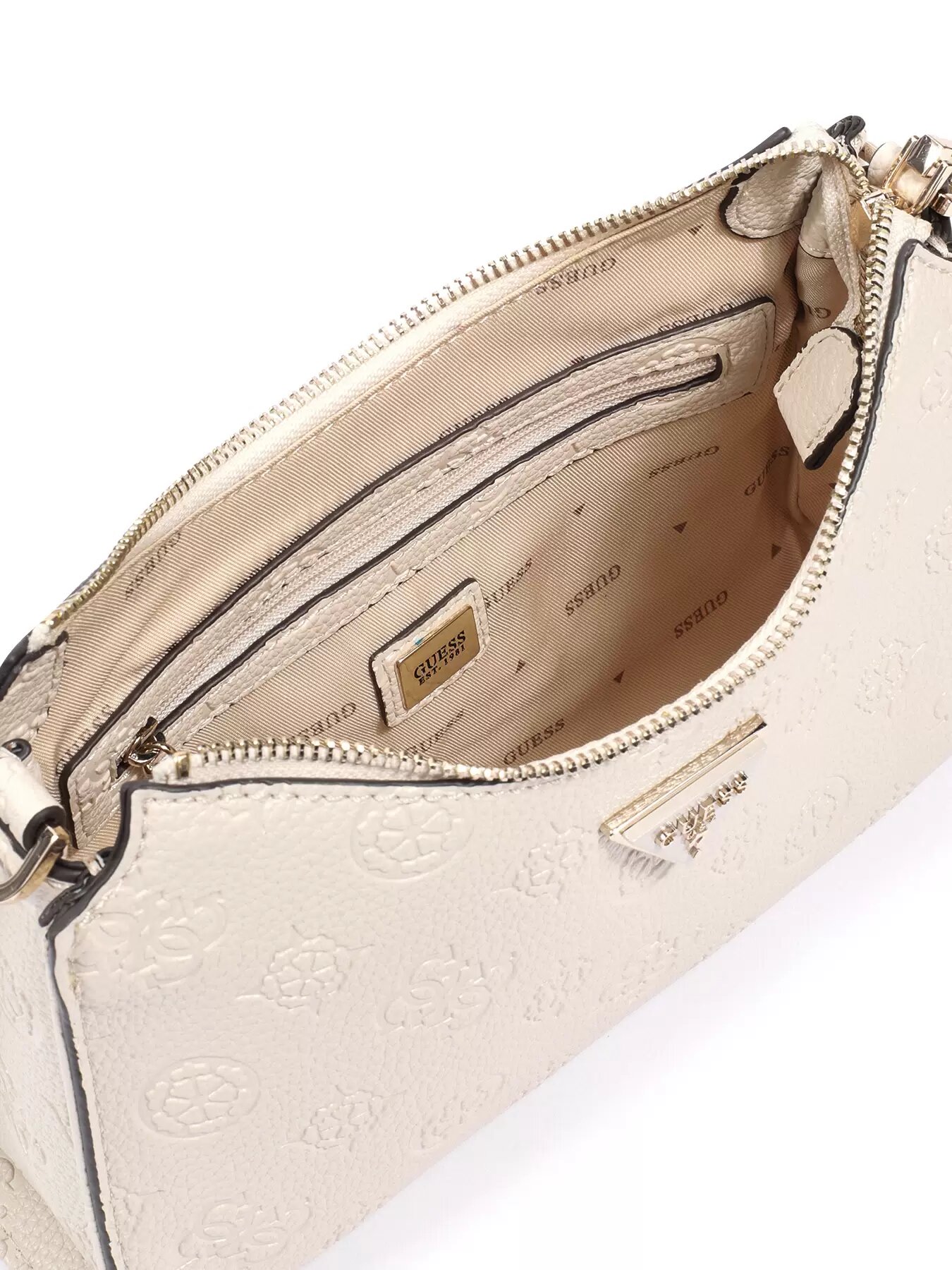 Сумка GUESS, фактура тиснение, бежевый — фото 1
