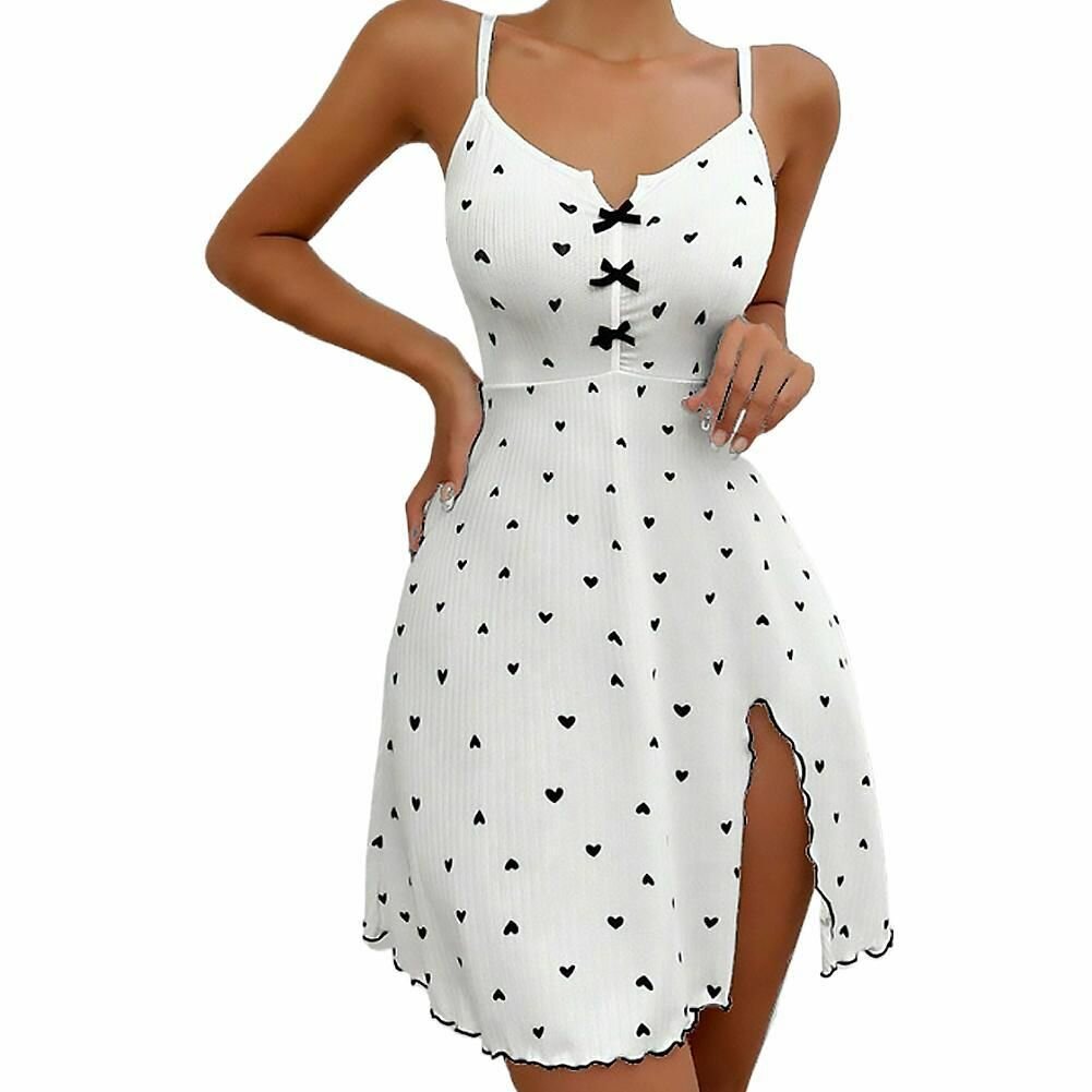 Женское модное платье-комбинация с принтом в виде сердечек