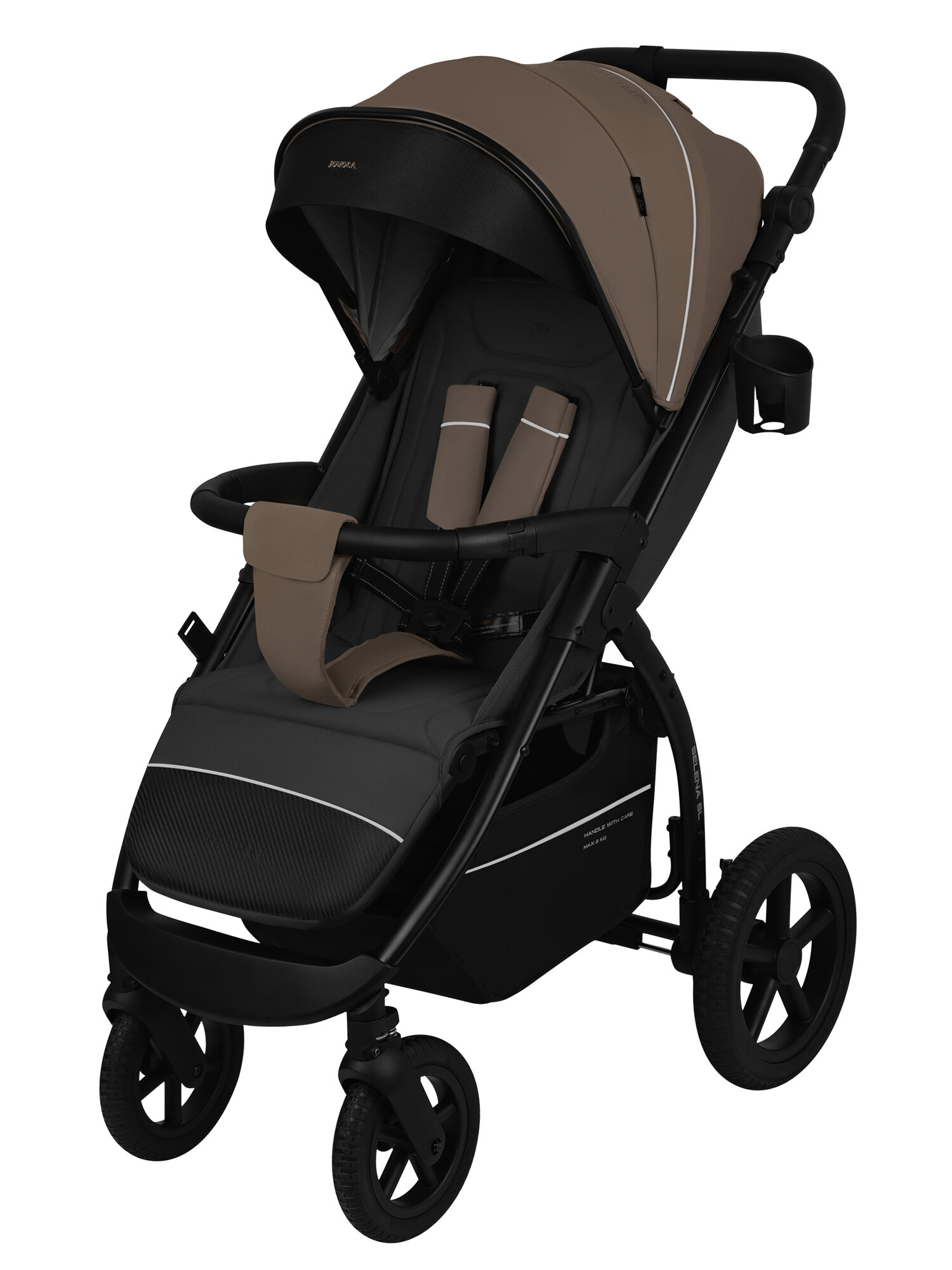 Коляска прогулочная детская Jovola Selena SL, всесезонная, большие резиновые колеса, амортизация, темно-бежевый-серый