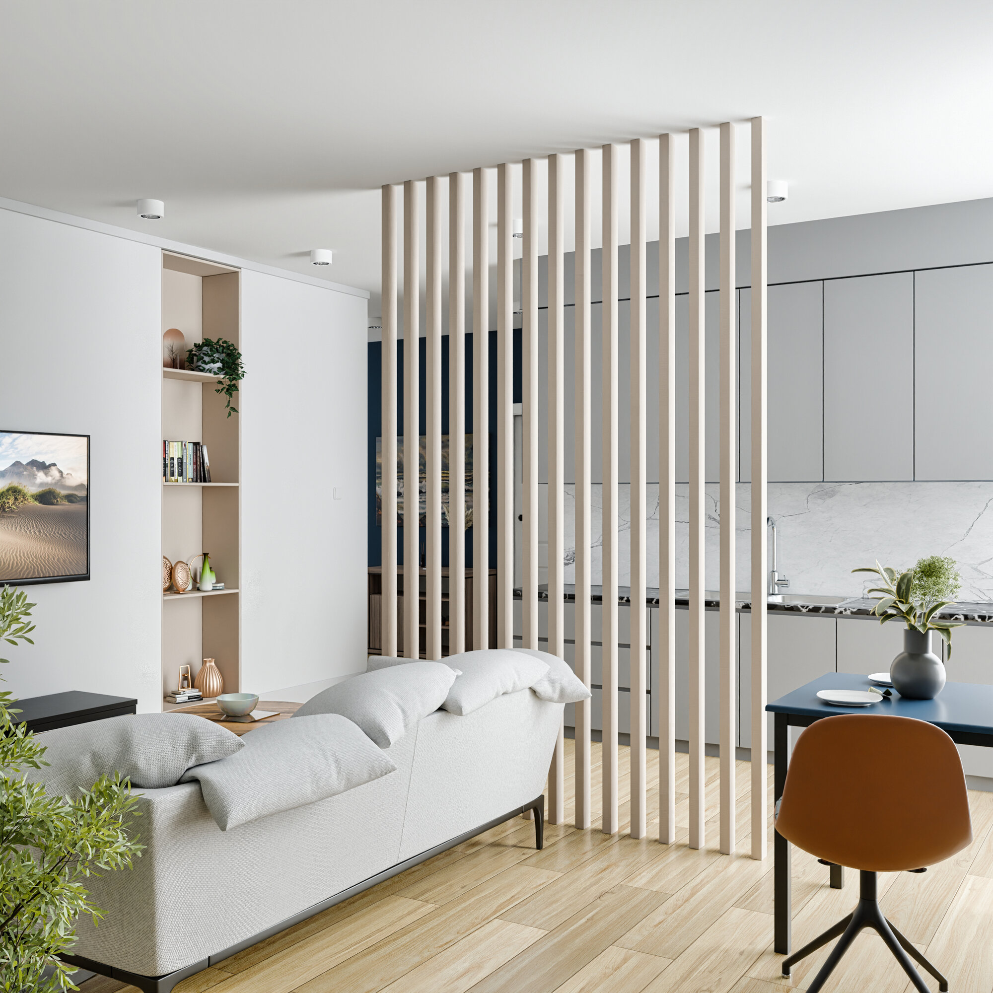 Перегородка из реек для зонирования пространства 1690 мм, Кашемир