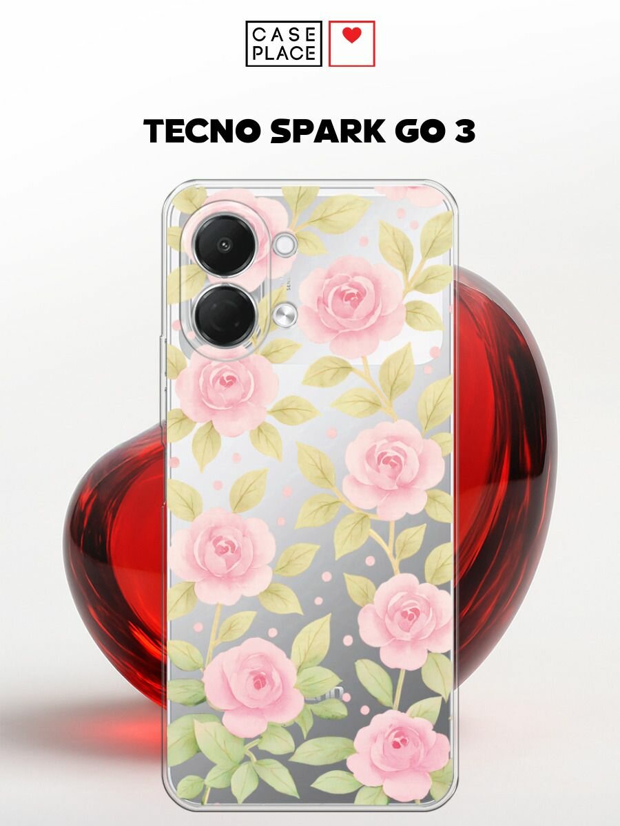 Чехол на Tecno Spark Go 3 / Текно Спарк Го 3 с принтом Акварельные розовые розы