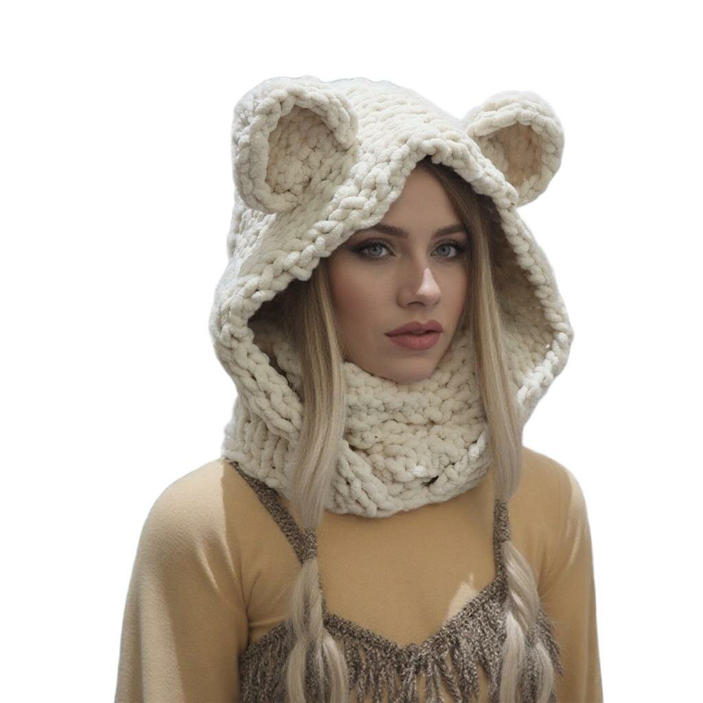 Зимняя шапка-шарф с ушками медвежонка, Белый