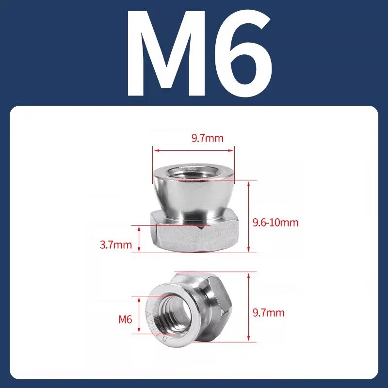 Гайка-секретка M6 из нержавеющей стали, 10 шт.