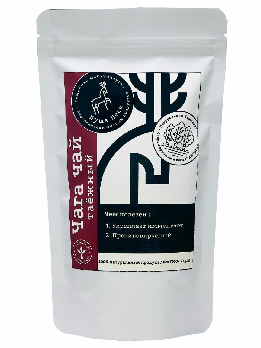 Чага чай таежный (чага березовая, пихта, лемонграсс, ягоды облепихи и рябины, мята) 100 г. Душа леса.