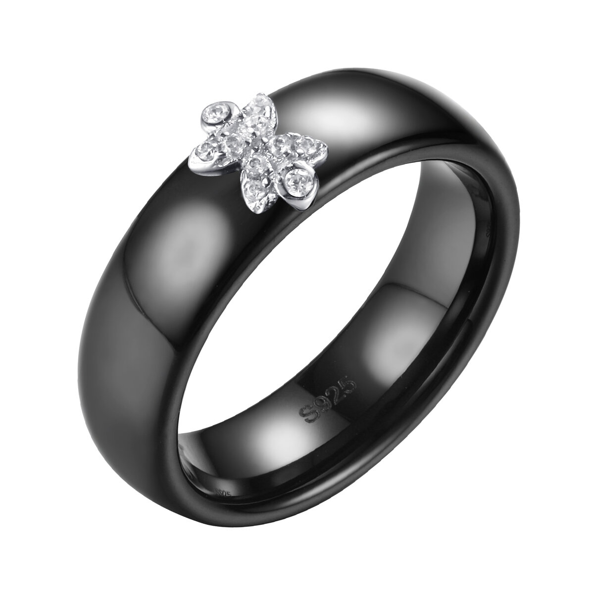 Кольцо, серебро, 925 проба, фианит, керамика