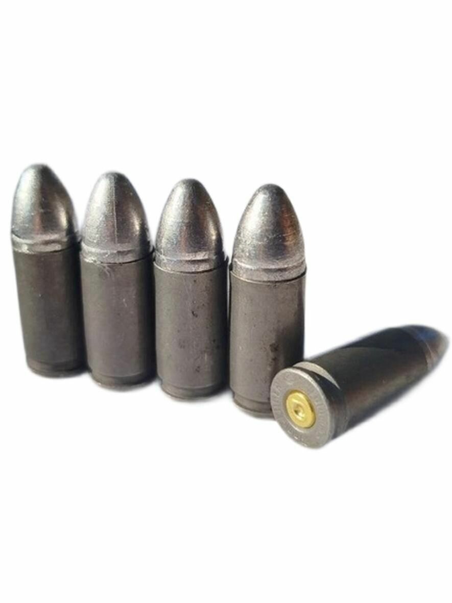 Фальшпатрон / Патрон учебный 9х19 Люгер Серый /5 штук комплект/ пуля свинец