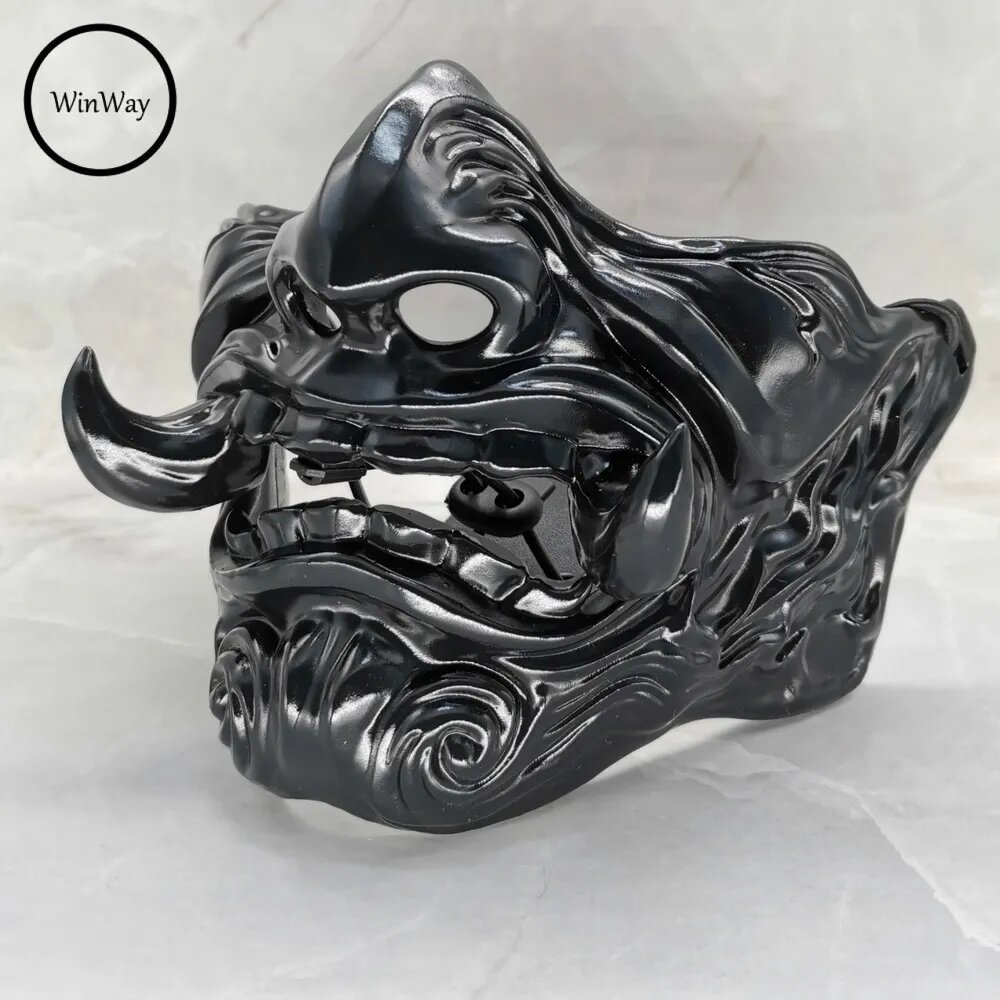 Маска самурая реалистичная / Японская маска Демона Они (Oni) - черный