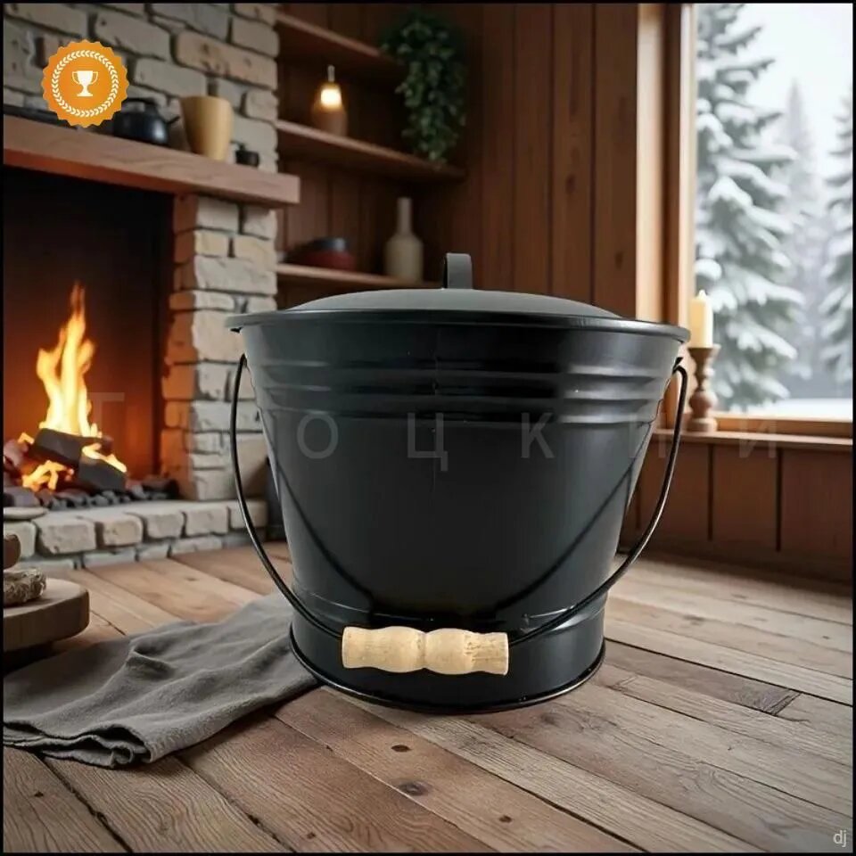 GM Ведро для золы с крышкой и деревянной ручкой металлическое зольное ведро для камина, печи и гриля