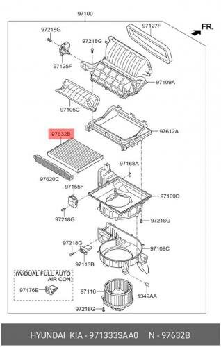 Фильтр салонный hyundai sonata / santa fe Hyundai / Kia (Mobis) 971333SAA0 : Hyundai