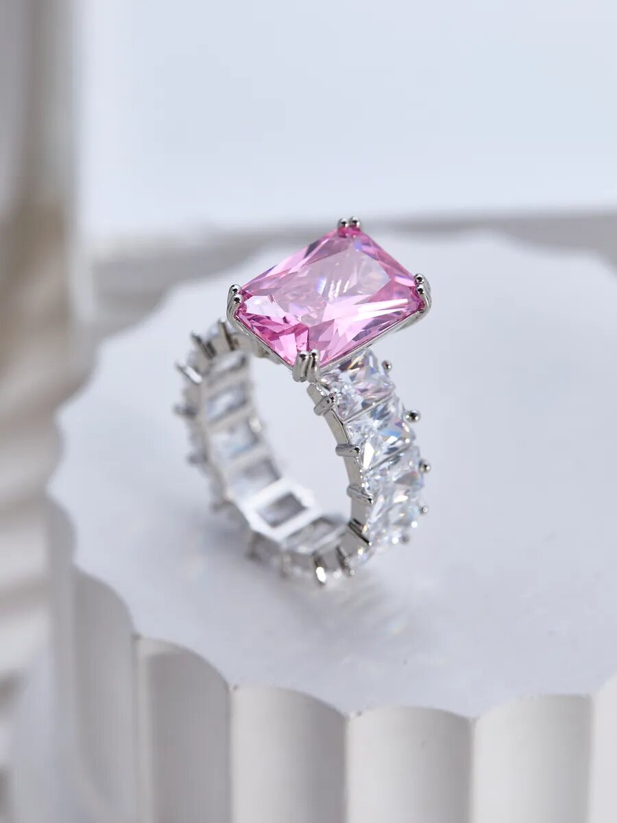 Кольцо, хрусталь, кристаллы Swarovski, размер 17, розовый, белый, серый — фото 1
