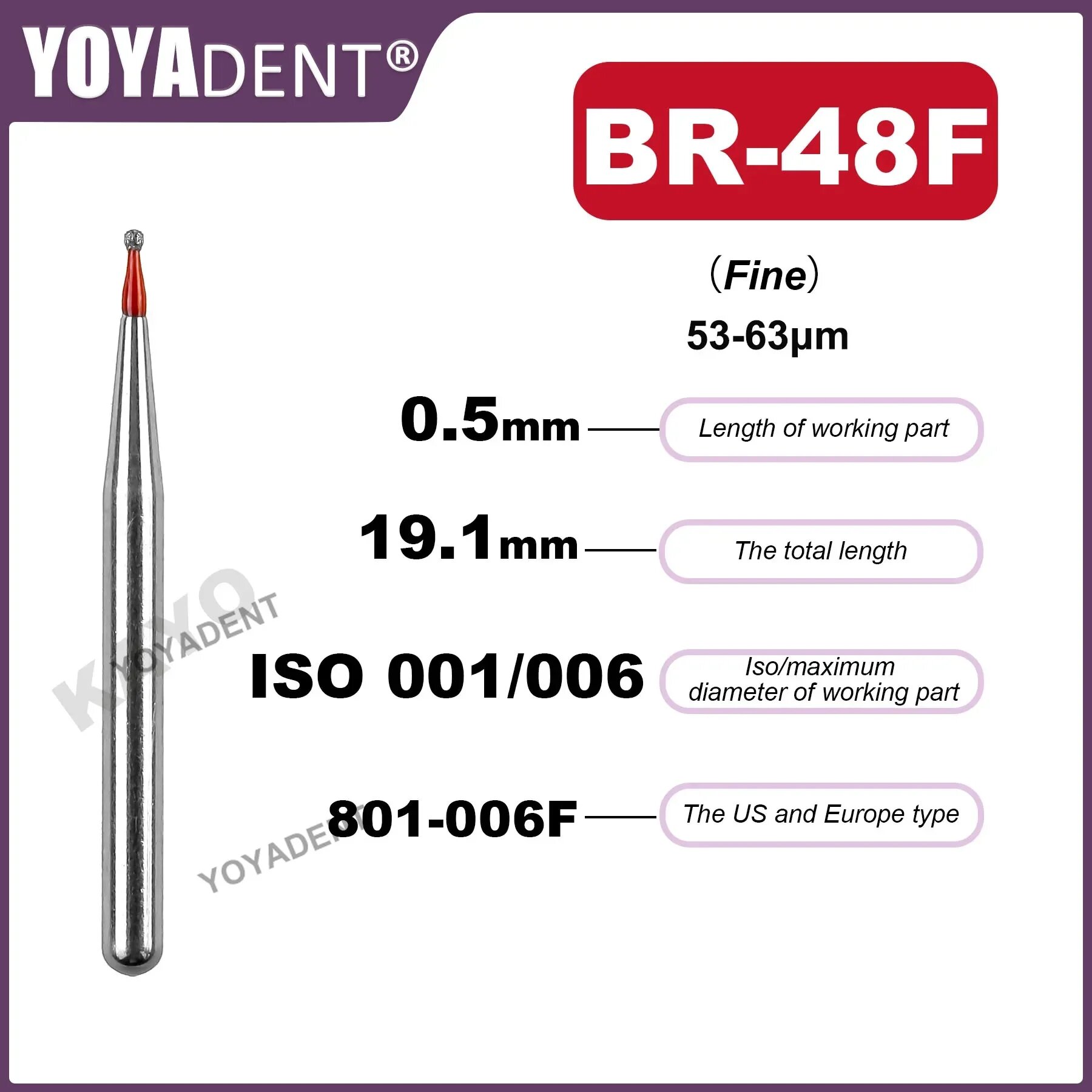 Алмазный бор YOYADENT BR-48F (Fine) 10 шт.