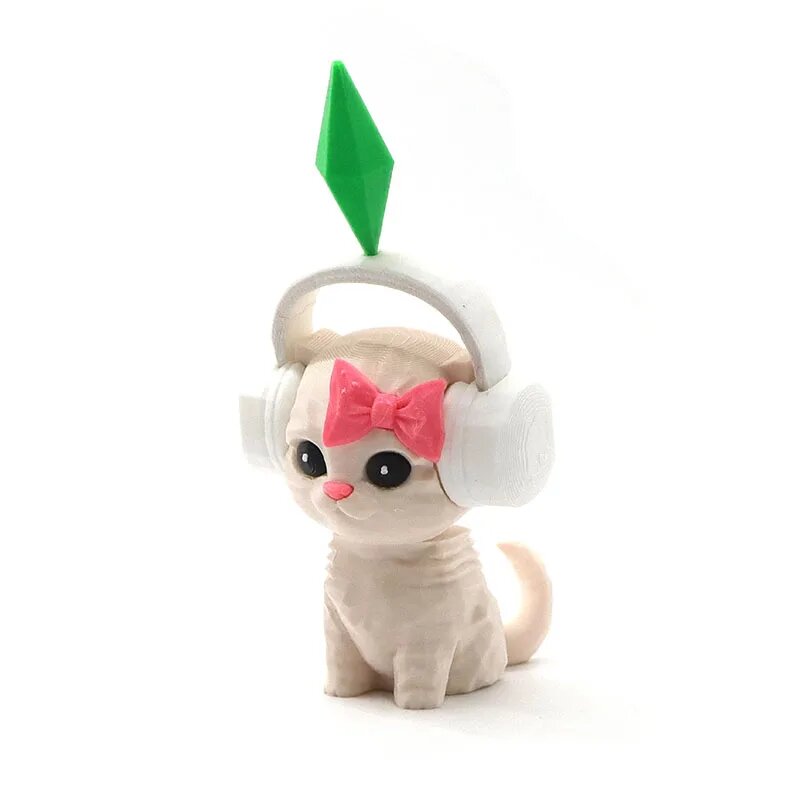 Кошка из пластика в наушниках, бежевая, белая