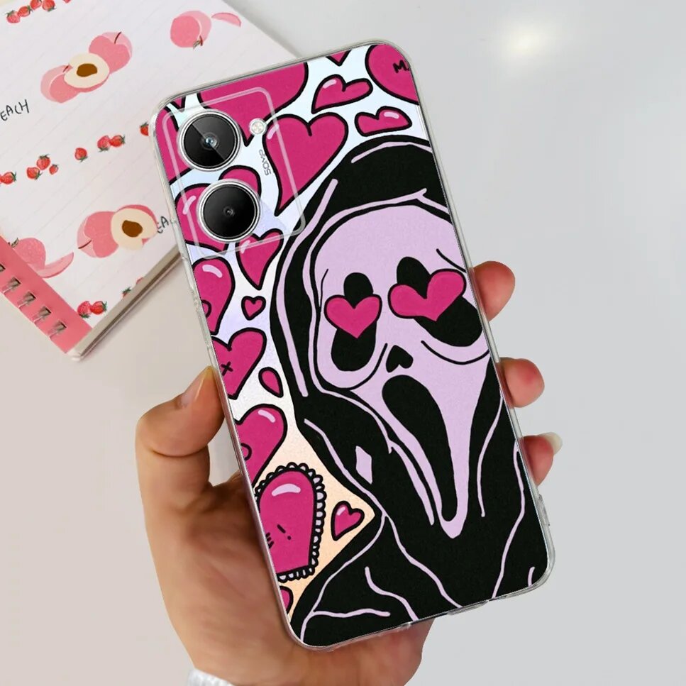 Розовый чехол Realme 10 4G (RMX3630) с Ghostface и сердечками