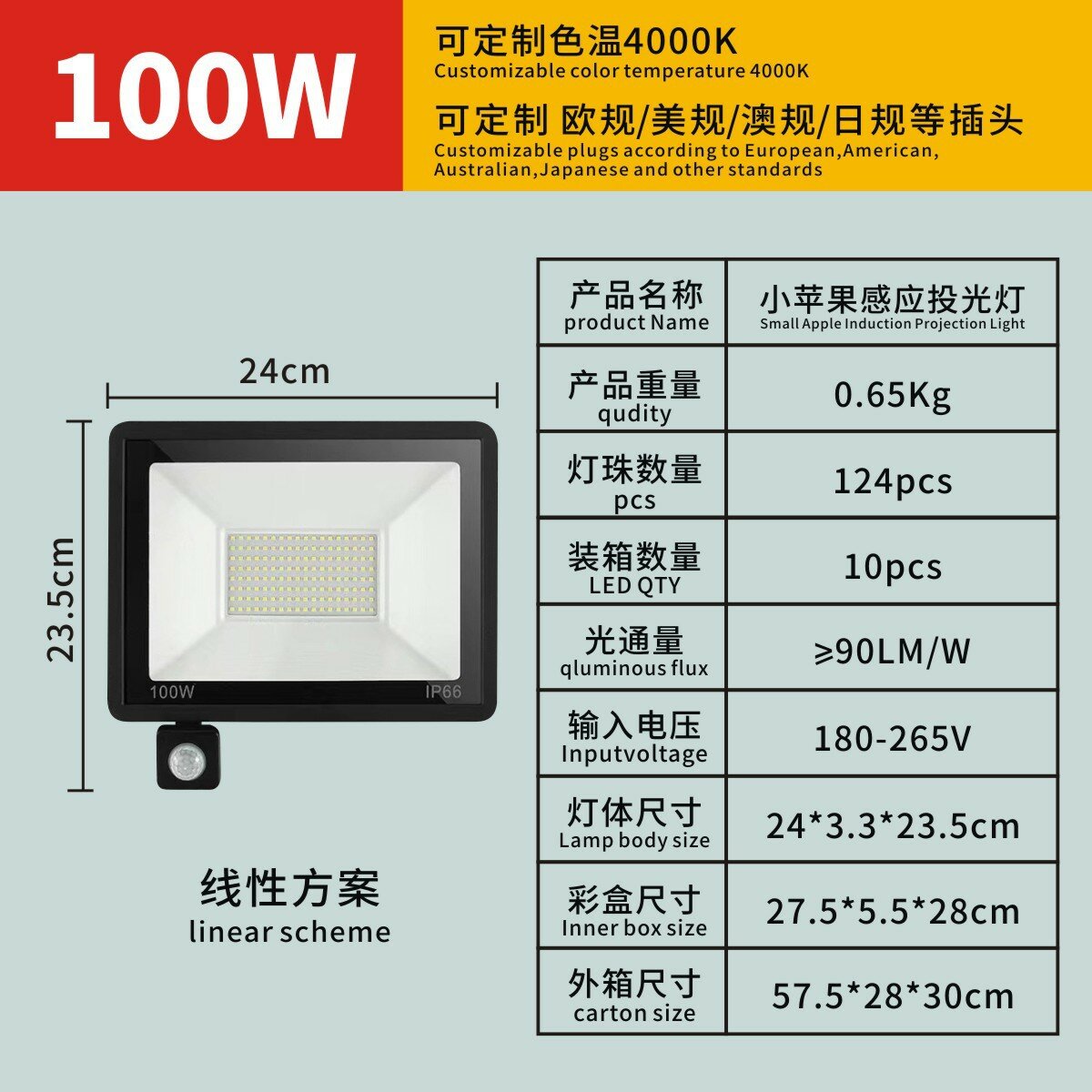 Трансграничный индукционный прожектор Apple, наружный водонепроницаемый светильник для внутреннего двора, коридора, инфракрасный индукционный светодиодный прожектор для человеческого тела