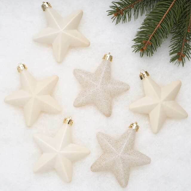 Набор елочных игрушек Звезды 8 см молочный, 6 шт, подвеска, Winter Deco, 027867