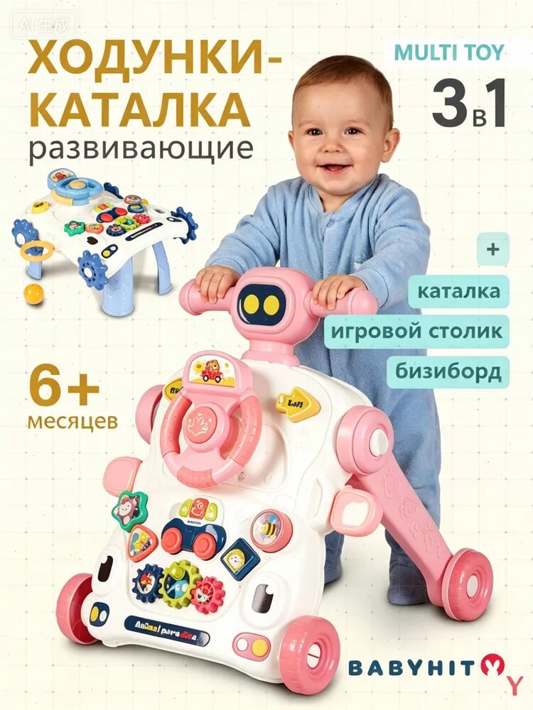 Детские ходунки игрушечные детские музыкальные раздвижные детские противооткатные многофункциональные ручные ходунки