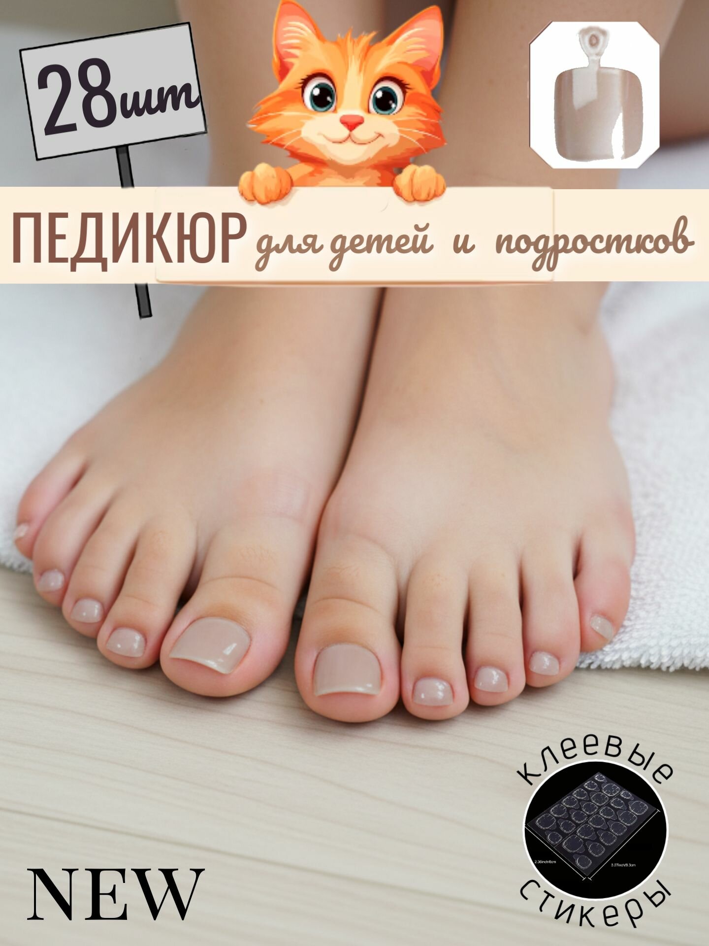 Накладные ногти детские 28шт. Педикюр для детей и подростков.