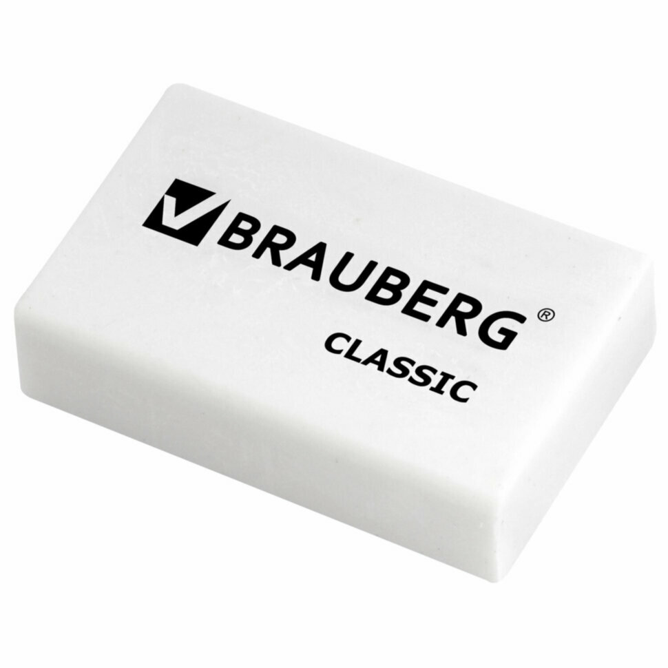 Ластик BRAUBERG "Classic", 26х17х7 мм, белый, прямоугольный, 221033, 221033