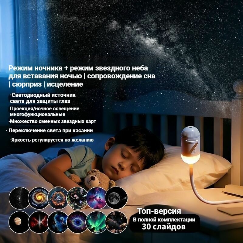 "Светильник-проектор Звездное небо и Луна LED , 3D эффект для спальни, детской, романтического интерьера" 30 слайдами