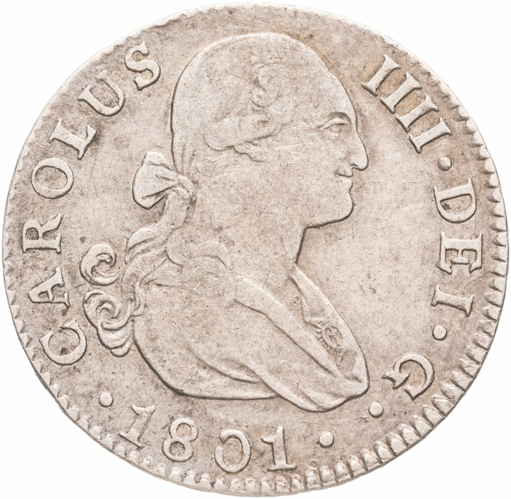 Испания 2 реала 1801 Севилья, Серебро 0, в сохранности VF