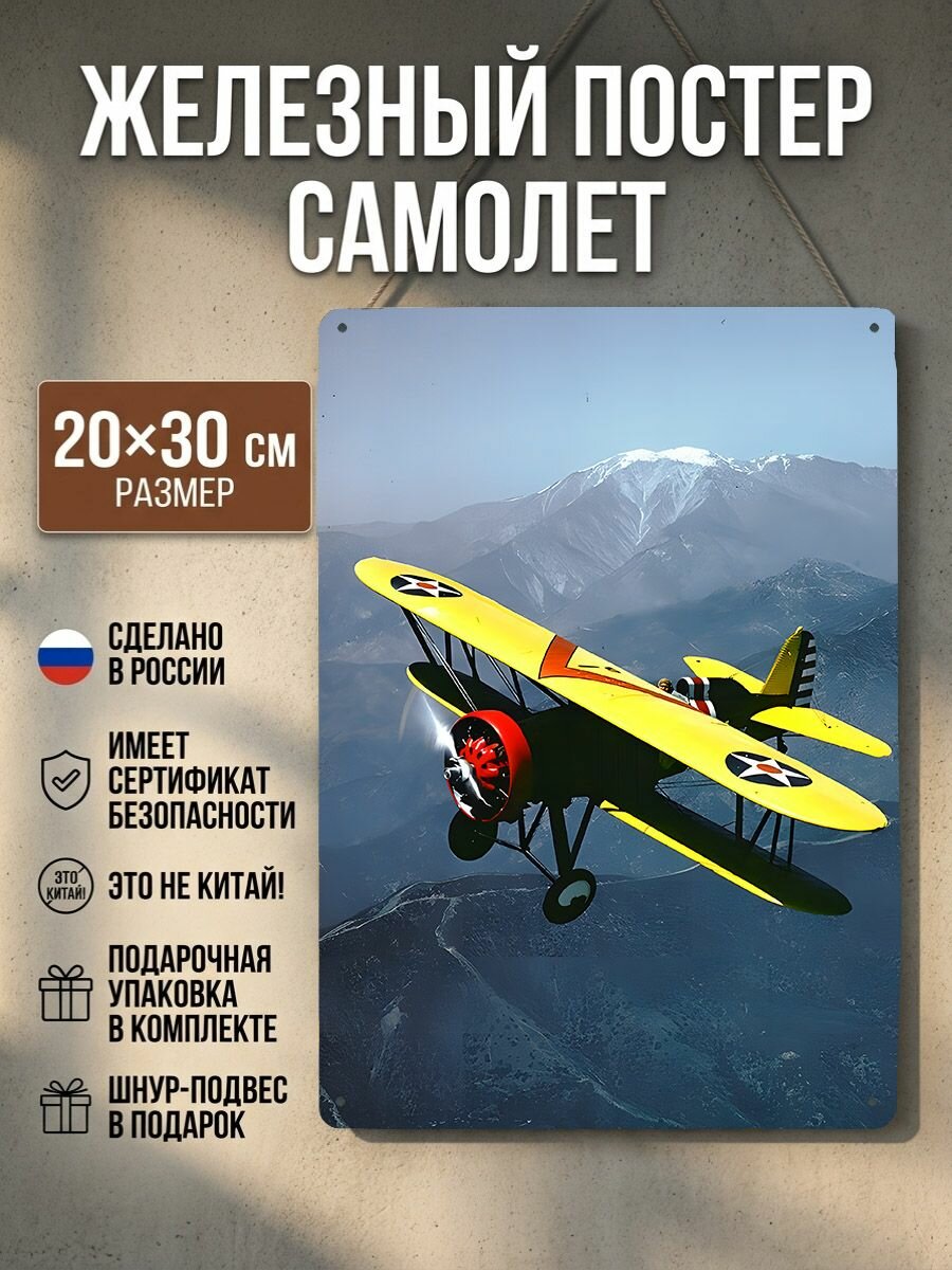 Железный постер Арт-Декоро "Самолет Авиация", металл, 20x30 см, подарочная упаковка