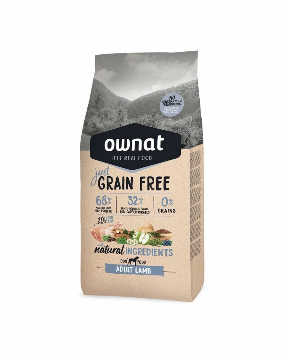 Ownat Adult Grain Free Сухой корм беззерновой для взрослых собак, с ягненком, 14 кг