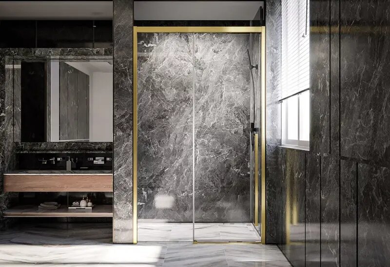 Veconi Душевая дверь Veconi Premium Trento PTD-30G, 1500х2000, брашированное золото, стекло прозрачное PTD30-G-150-01-C4