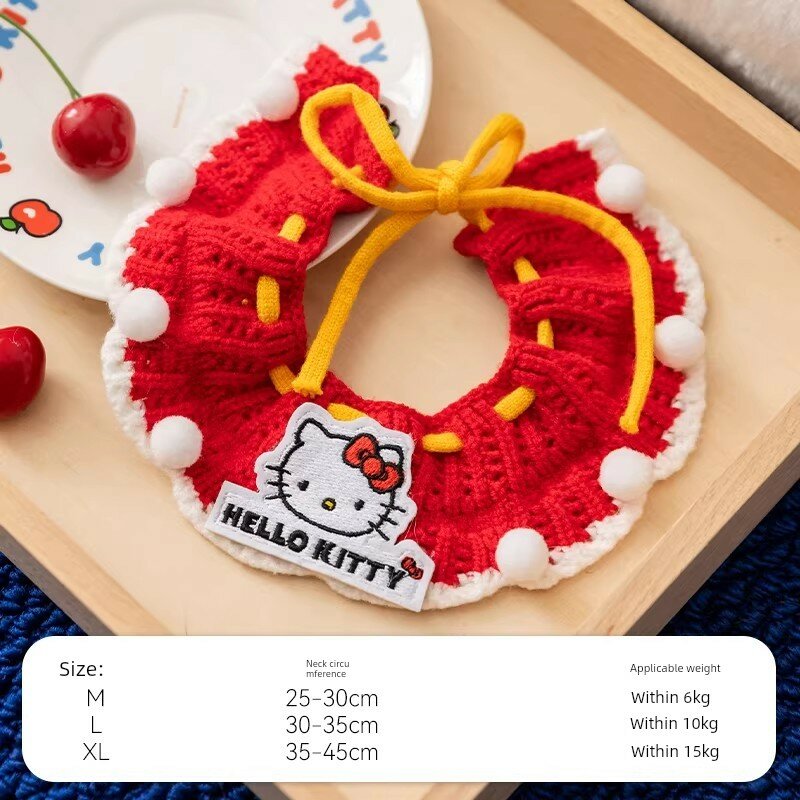 Вязаный ошейник с коллаборацией HelloKitty для кошек и собак, красный, размер L