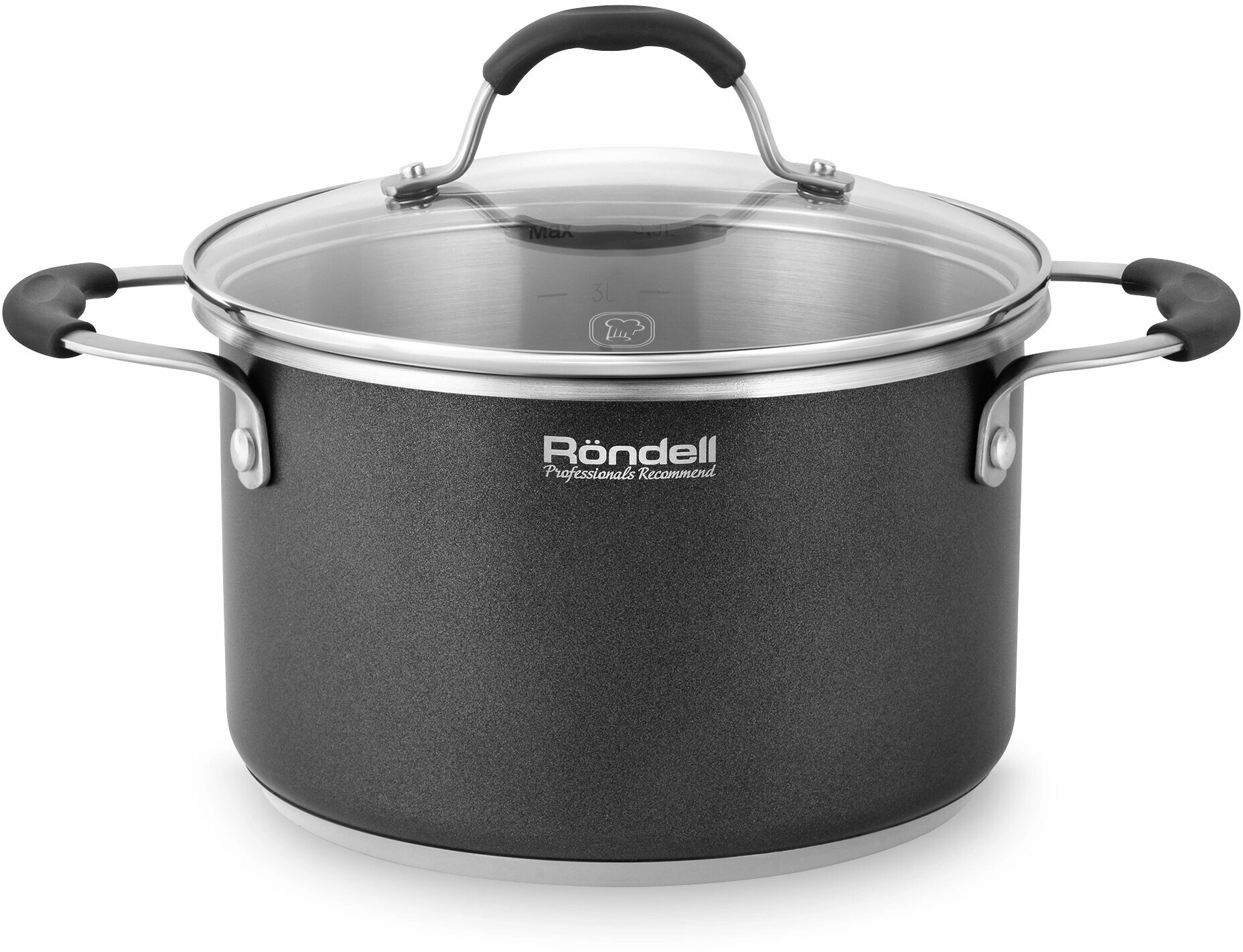 Кастрюля Rondell Stern RDS-010 3.9л. d=20см (с крышкой) т. серый