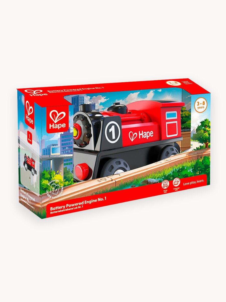 Детский игрушечный паровоз со светом Hape на батарейках E3703_HP