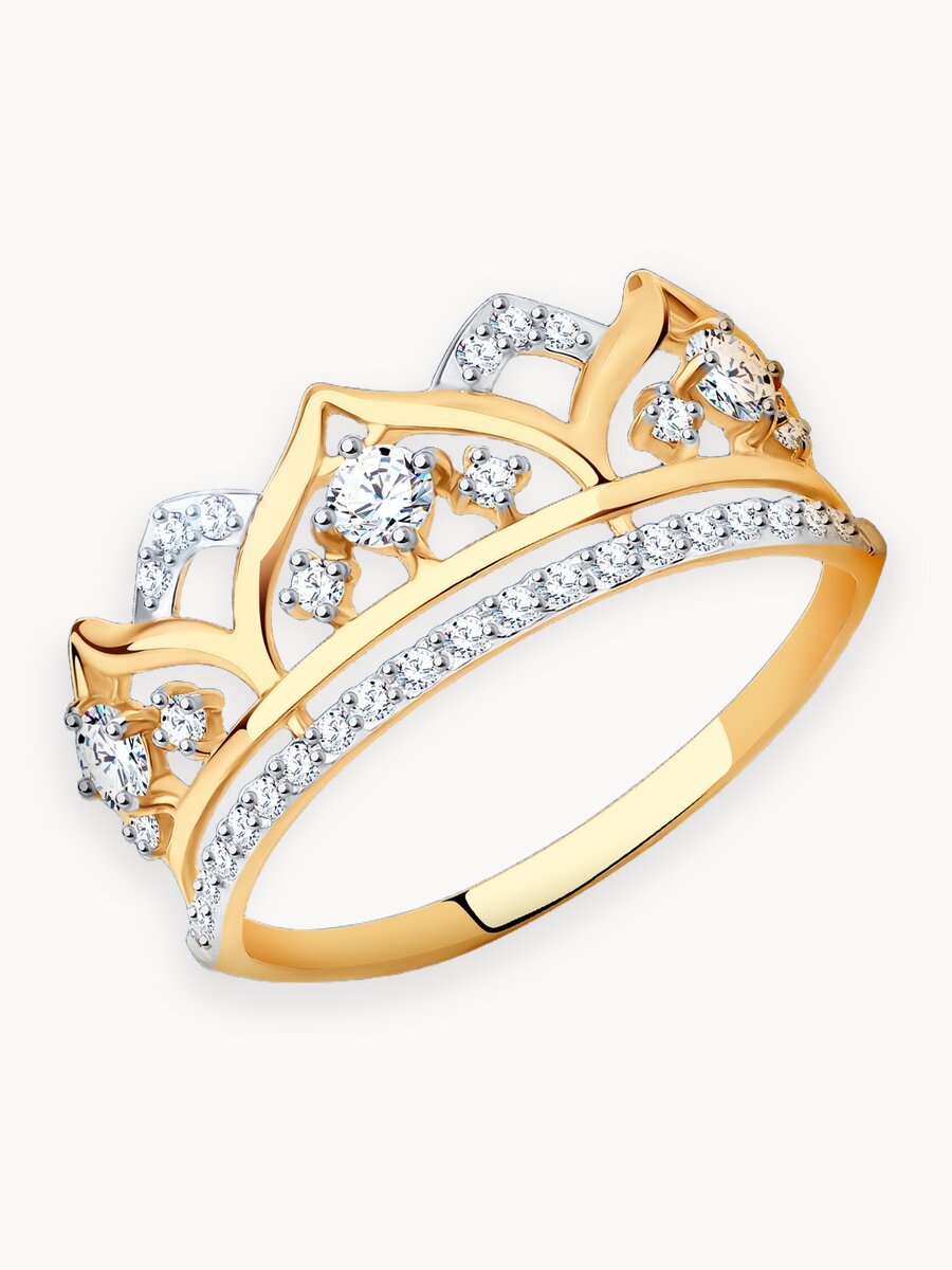 Кольцо, красное золото, 585 проба, родирование, фианит