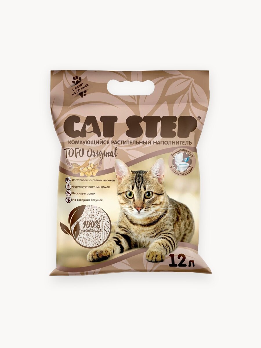 Наполнитель для кошачьего туалета комкующийся растительный CAT STEP Tofu Original, 12 л