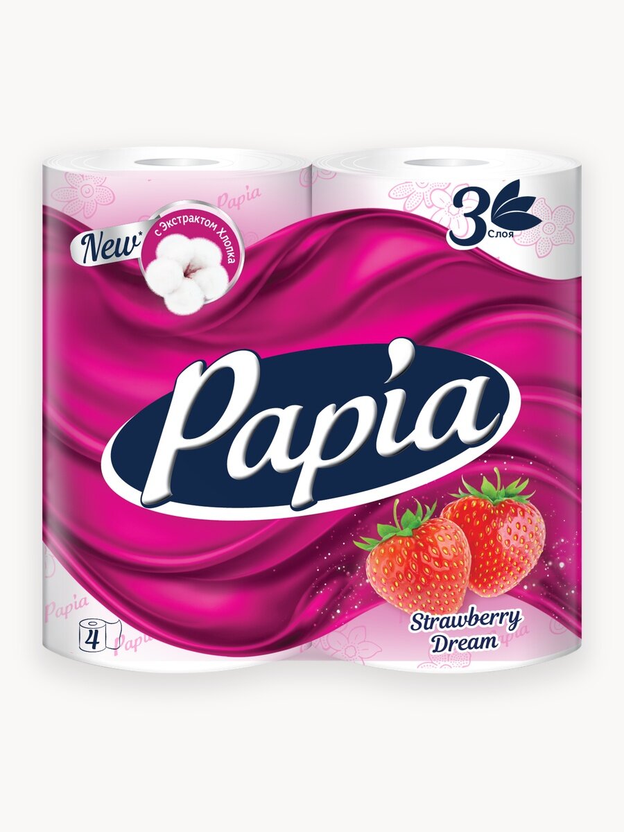 Туалетная бумага Papia Strawberry dream белая трёхслойная