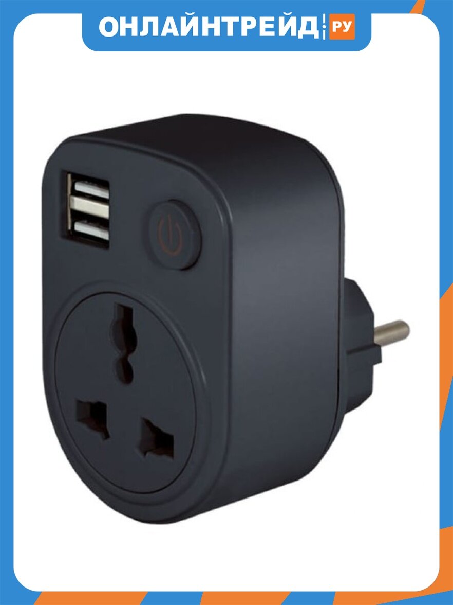 Адаптер Tdm Electric универсальный поворотный с/з 250В 16А + 2USB 2.1A черный (SQ1806-0184)