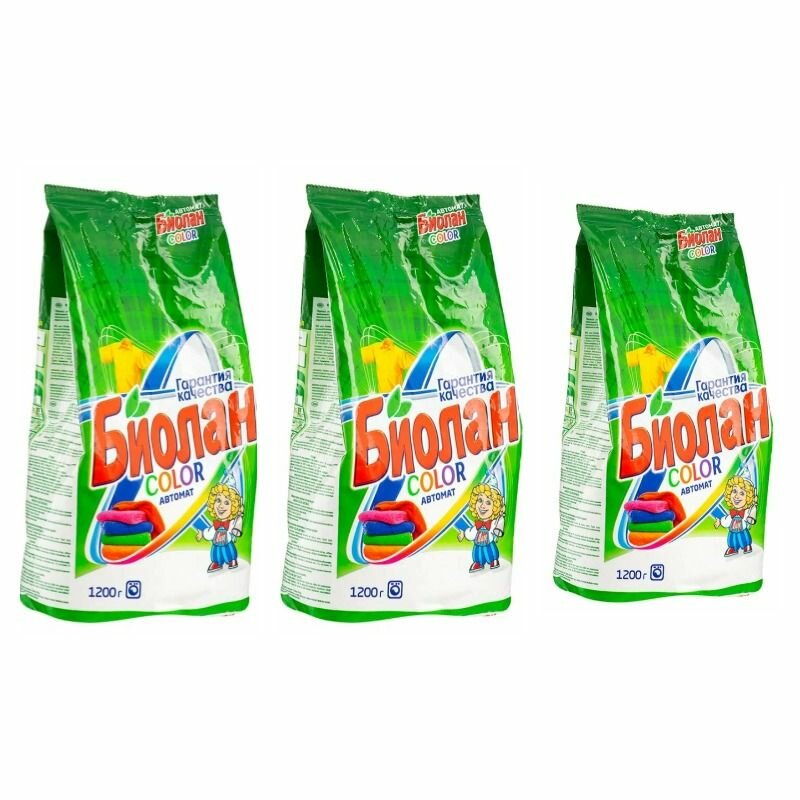 Биолан Стиральный порошок автомат Color, 1.2 кг, 3 шт