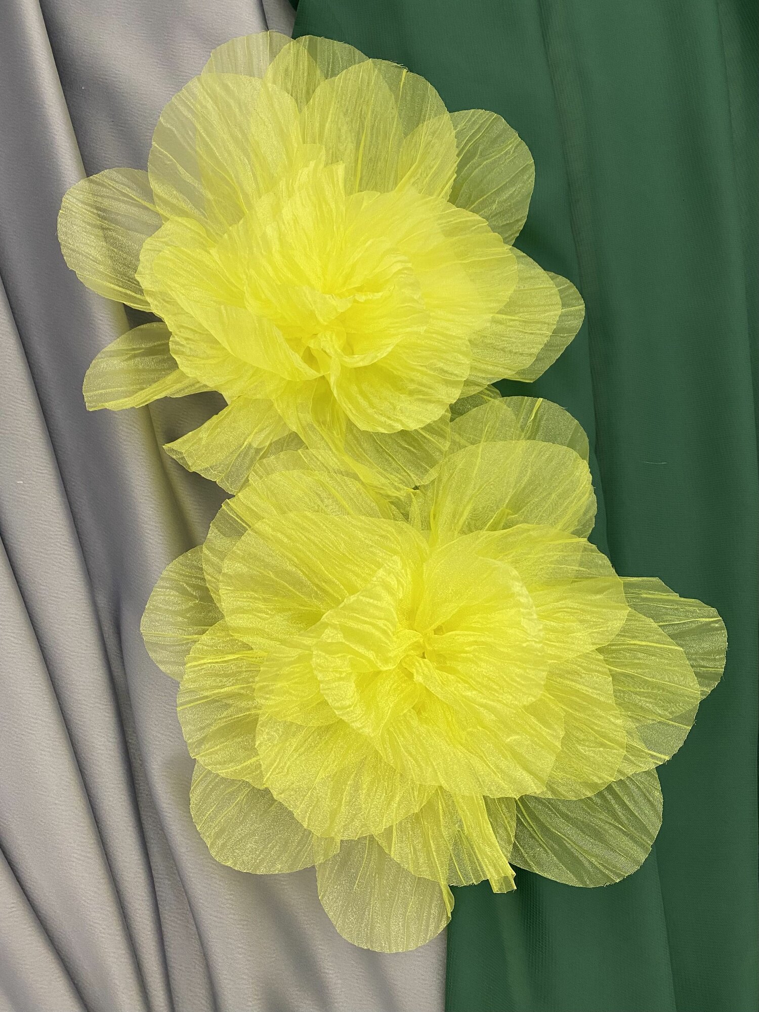 Брошь цветок органза Желтая Роза 2шт.