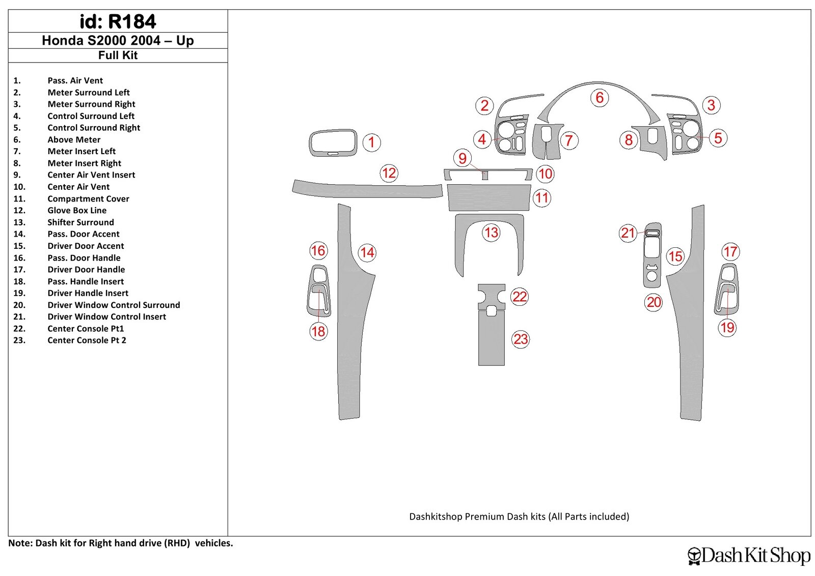 Накладки салона под дерево, карбон, алюминий для Honda Elysion 2004-UP. Комплект R183.