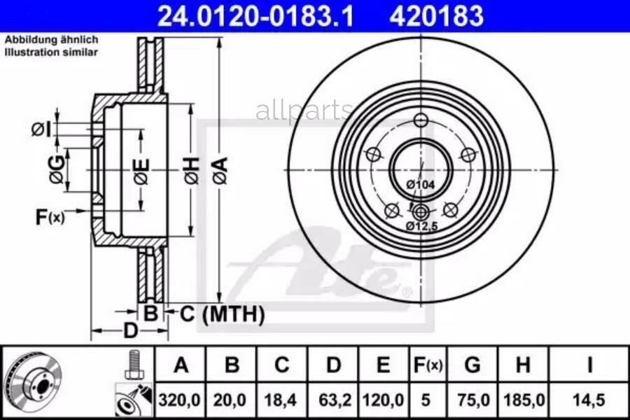 ATE 24012001831 24.0120-0183.1 диск тормозной задний!\ BMW E60/E61 2.0-3.0/2.5D/3.0D M54/M57/N57 03>