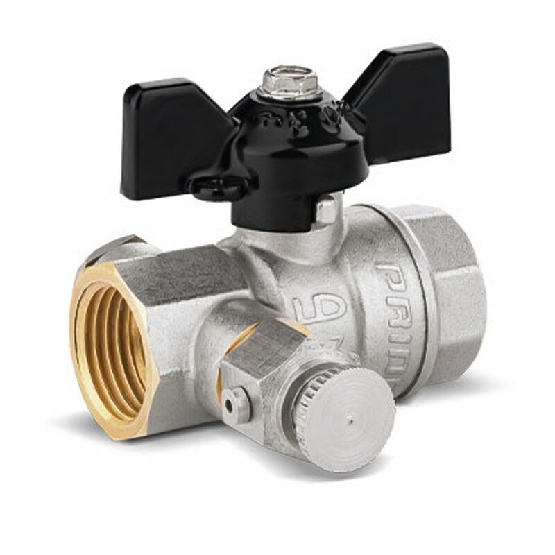 Кран шаровый LD Pride ВВ 1/2" с дренажным вентилем и заглушкой 1/4" - полный проход, бабочка