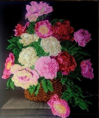 Набор для вышивания FeDi #КВ635 Пионы, Вышивка бисером, 37.5 х 43 см