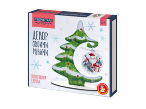 **НГ Набор д/творч(ДесятоеКоролевство) ДекорСвоимиРуками Новогодняя елочка [3детали из древесного материала,2листа д/обклейки деталей, краска акриловая, глиттер, стразы, кисточка, клей ПВА, шнурок]