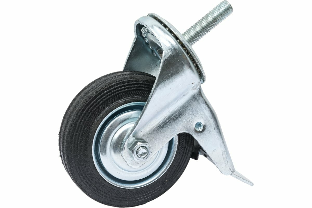 Tech Tech-KrepКолесо поворотное с роликовым подшипником на резьбе M12, тормоз D100 мм