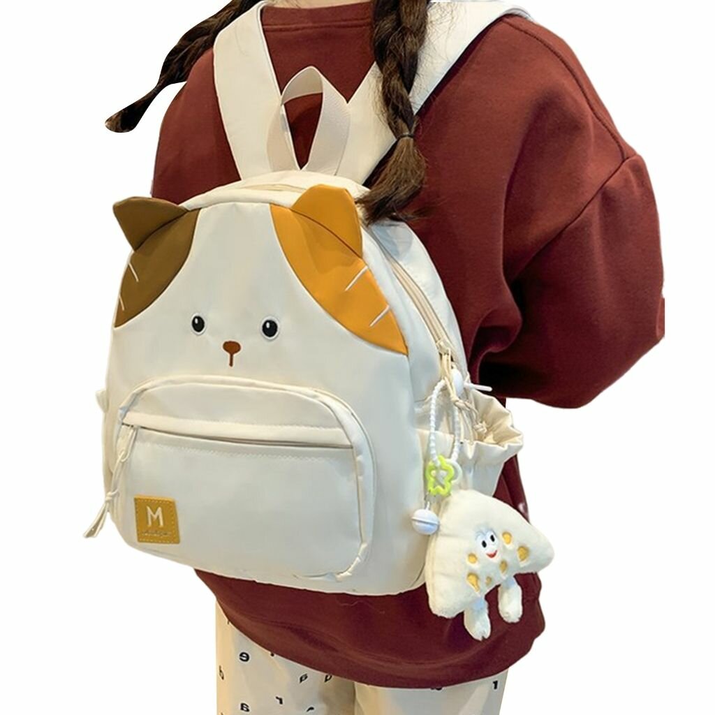 Рюкзак с милым мультяшным котенком-белый