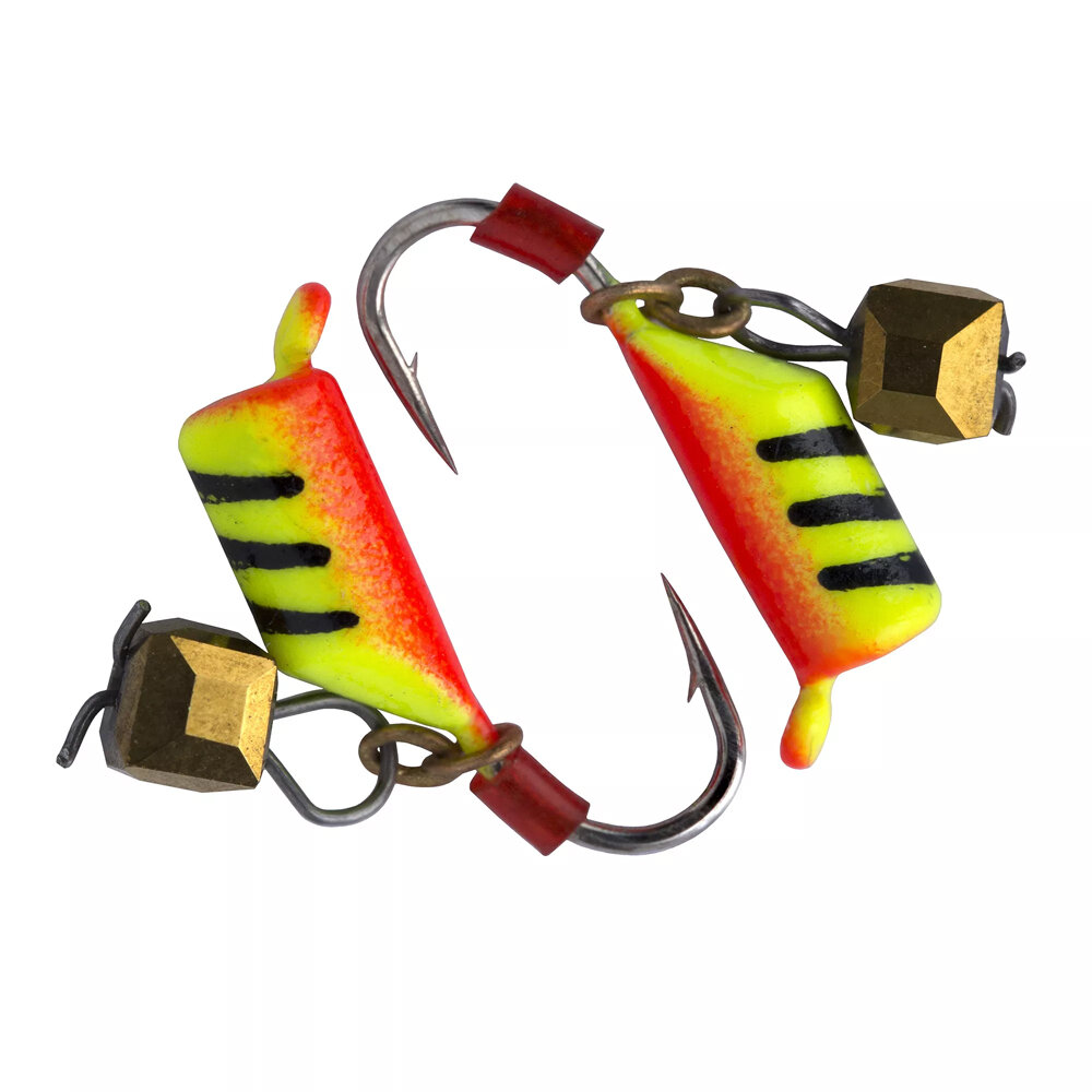 Мормышка (Безмотылка) вольфрамовая Condor "Столбик с подвесным кубиком" (Красный/Желтый) с полосками, 0.29 г, d=2 мм NO61-20 CYBLR