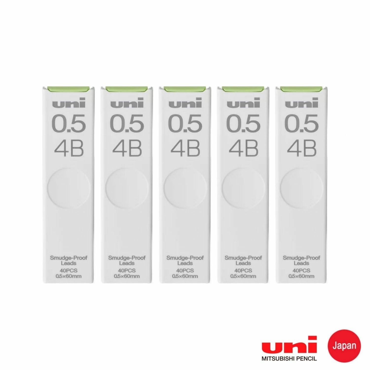Грифели для механических карандашей Uni Smudge-Proof UL-S 0.5 мм 4В, набор из 5 пеналов по 40 стержней, японские качественные стержни для письма, черчения и рисования