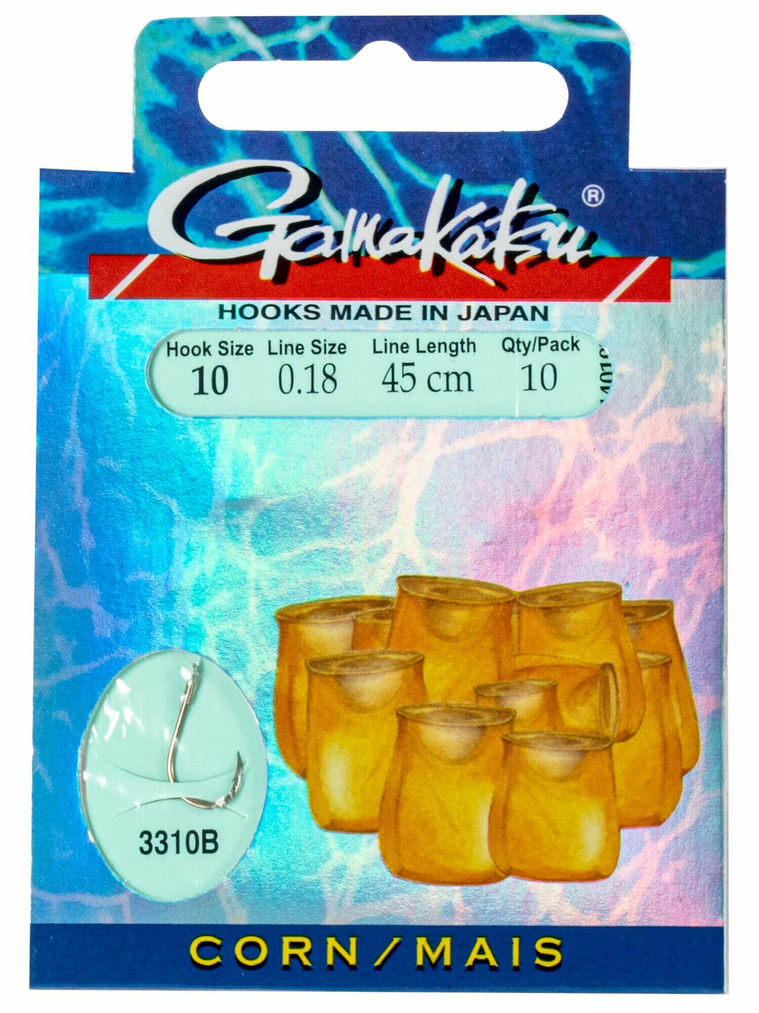 Крючки для рыбалки с поводком металлические набор на щуку и сома, Gamakatsu Booklet CORN 3310B разм. 10-0.18мм 45см 10шт, снасти карповые летние Япония